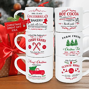 QIKSION Christmas Mug Set of 6, 16oz Hot Cocoa Ceramic Christmas Coffee Mugs, Stackable Holiday Chocolate Mugs as Christmas Gifts for Family, Friends and Colleagues