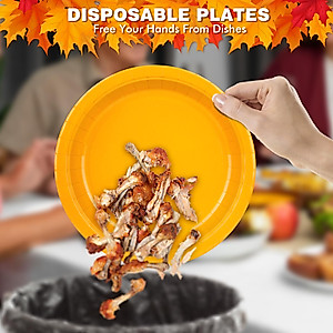 48PCS Thanksgiving Paper Plates Fall Disposable Dinner Plates Heavy Duty Kids Dinnerware Sturdy Appetizer Dessert Plates Give Thanks Autumn Harvest Party Supplies Round Multi-color Plates 10in&7in