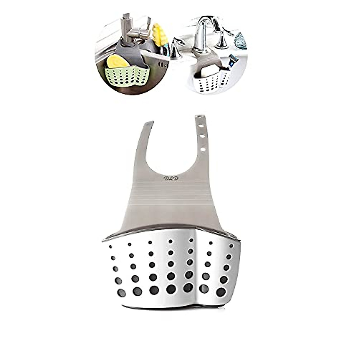 Sink storage rack, DLD plastic saddle faucet caddy table storage box pen holder (white)