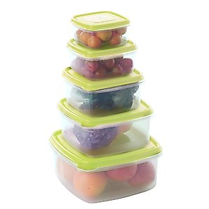 Uniware Super Large Square Plastic Food Container Set with Green Pe Lid, 4.2 Qt + 2.6 Qt + 1.6 Qt + 1 Qt + 0.5 Qt, [7513]