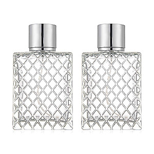 ConStore 2pcs 100ml Square Grids Carved Perfume Bottles Clear Glass spray bottle Empty Refillable fine mist Atomizer Portable Travel Cologne Atomizers Fragrance Containers Sprayer for Party Home