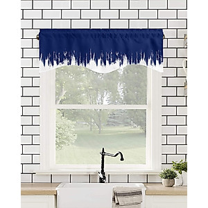 YOKOU Kitchen Valances for Windows Abstract Oil Painting Smear Navy Blue White Light Filtering Short Curtains for Windows Bedroom Privacy Added Rod Pocket Design 60x18inch,2pcs