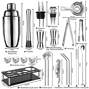 Farafox Cocktail Shaker Set Bartender Kit,23 PCS Bar Tool Set with Acrylic Stand, Professional Bar Tools for Drink Mixing, Home, Bar, Party (Include 4 Whiskey Stones)