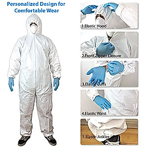 3PCS Disposable Coverall, One-piece Cover Suits Paint Coverall Lab Coveralls with Front Zipper Elastic Hood Suit Cuffs Ankles Waist, Unisex Dustproof Suit for Painting, Cleaning, Manufacturing (3XL)