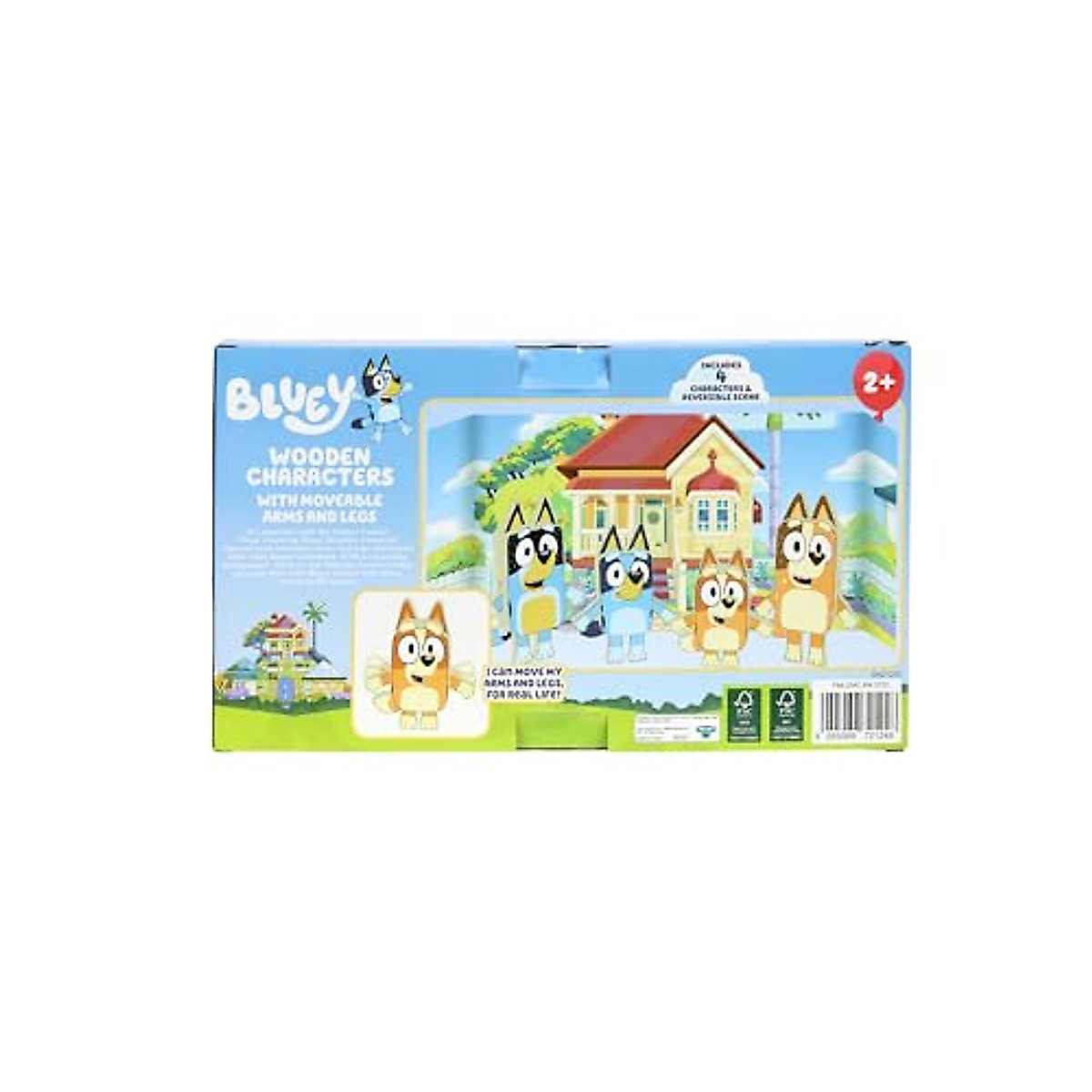 Bluey Wooden Character Figures – 4 Colorful Wooden Figures – FSC Certified for Children 3 Years and Up