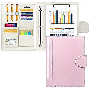 Toplive Padfolio Folder 3 Ring Binder PU Leather Portfolio, Business Interview Resume Portfolio A4/ Letter Size Document Organizer with Clipboard for Women Men, Pink