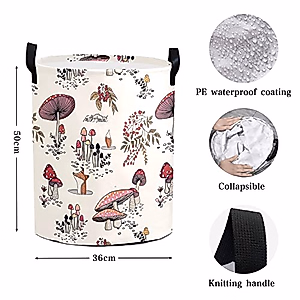 ArtToLife Mushroom Laundry Basket Waterproof Oxford cloth with Knitting Handle Collapsible Large Round Storage Dirty Laundry Hamper, Multicolored1