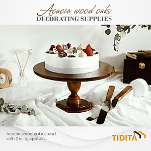 Tidita 13" Acacia Cake Stand Rustic – Cake Stands Wooden with 2 Icing Spatulas - Wedding and Birthday Cake Pedestal for Dessert Table - Cupcake Stand at Parties, Weddings, Restaurants ( Acacia Wood)