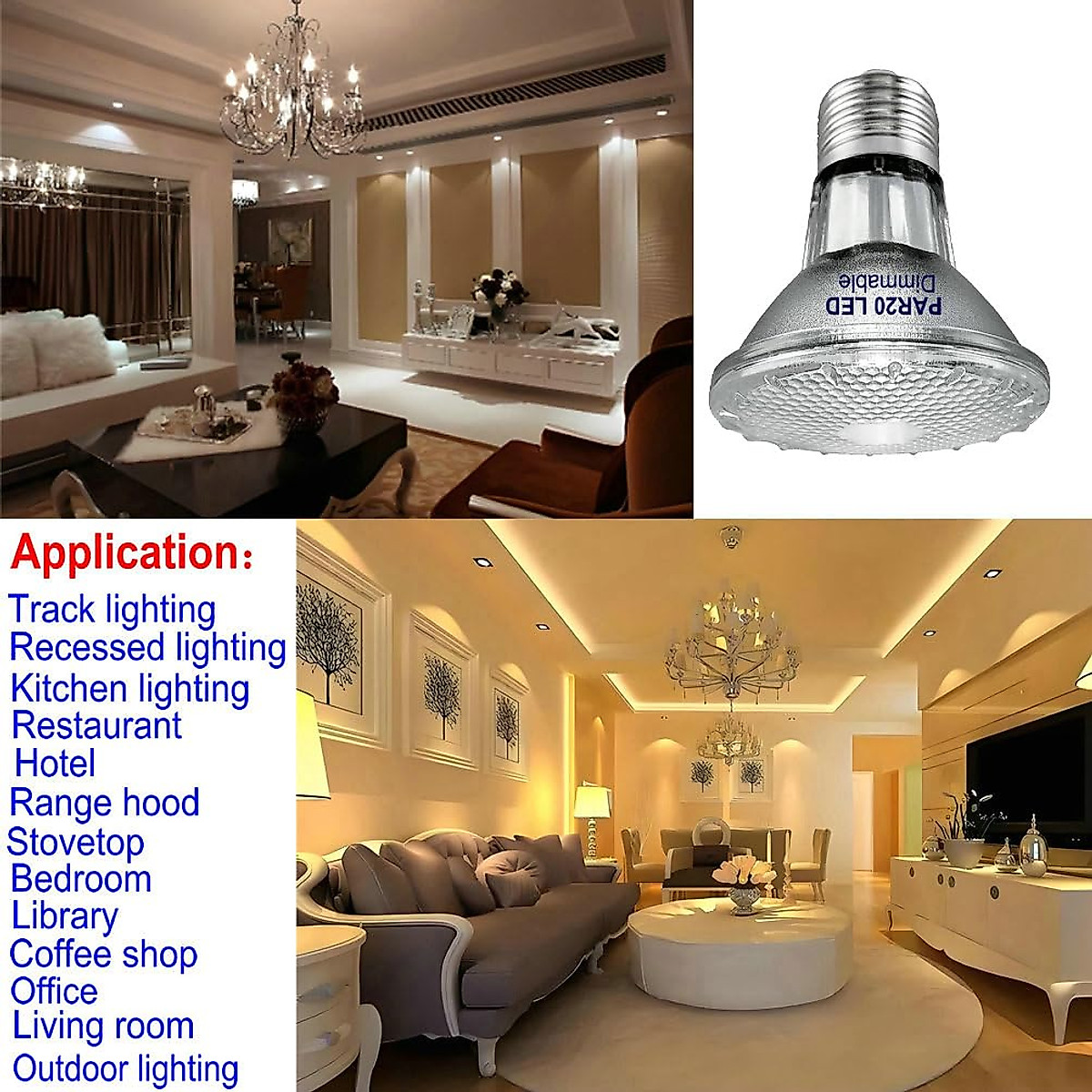 8W PAR20 LED Warm White 3000K Dimmable,Range Hood Light Bulbs,Indoor/Outdoor,Glass Reflector,Waterproof,E26,Recessed Lighting,(75W Halogen Equivalent)