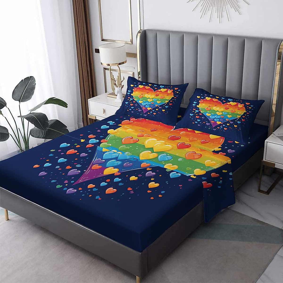 Gay Pride Sheets Full Size Sheet Sets - Lgbt Bed Sheets, Soft Microfiber & Deep Pocket & Wrinkle Free Patterned Bedding Sheets & Pillowcases, 4 Piece ( 1 Fitted Sheet, 1 Flat Sheet, 2 Pillow Cases )