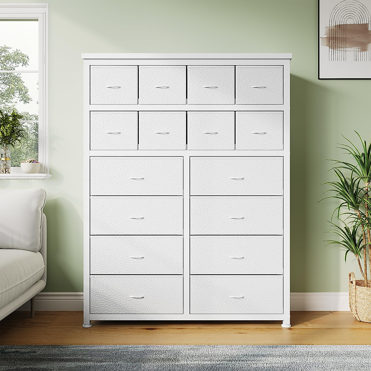GarveeHome Tall Dresser for Bedroom, White Dressers & Chests of Drawers with 16 Drawers, Large Fabric Dresser for Storage and Organization