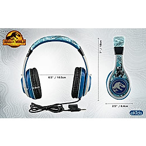 Jurassic World Kids Headphones, Adjustable Headband, Stereo Sound, 3.5Mm Jack, Wired Headphones for Kids, Tangle-Free, Volume Control, Childrens Headphones Over Ear for School Home, Travel