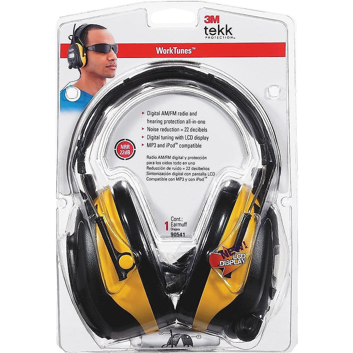 3M 9054100000V Earmuf Safety Headset w/Radio, Noise Reductn, LCD, BK/YW