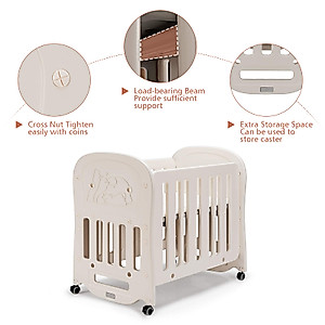 BABY JOY 3 in 1 Convertible Crib with Mattress Included, Rocking Bassinet Baby Bed with Detachable & Lockable Wheels for Easy Movement, Converts to Baby Playard, Toddler Bed (3-in-1)