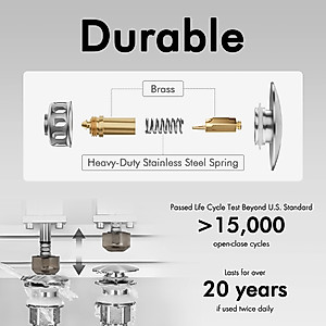 KES Bathroom Sink Drain Stopper with Overflow, Pop Up Drain with Detachable Hair Catcher for Lavatory Vanity Vessel Sink, Brushed Nickel 2 Pack, ALL Metal Rustproof 304 Stainless Steel, S2013A-BN-P2