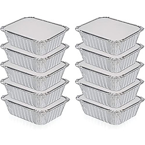Aluminium Disposable Foil Food Container with Lids (Pack of 50) Reusable Takeaway Containers, Great for Baking Roasting Cooking Food Storage, 14 x 12 x 5cm