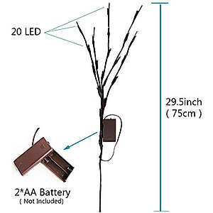 AMARS 2 Pack Decorative LED Lighted Branch Lights Battery Operated Artificial LED Twig Branches Decoration for Home Room Decor Christmas Vase (Warm White, 29.5 Inches, 20leds)