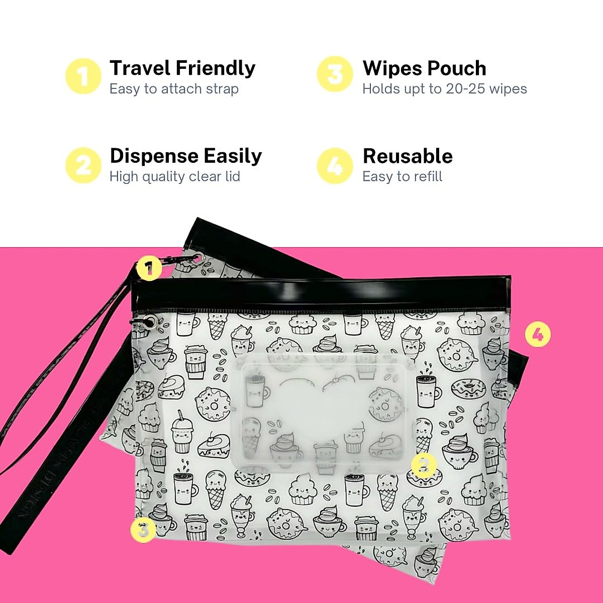 Orchid Hearts Baby Wipes Dispenser - Portable & Refillable Wet Wipe Pouch, Reusable Baby Wipes Holder & Baby Wipe Container, Baby Essential, Makeup Wipe Travel Case - Sweet Love, 2pcs