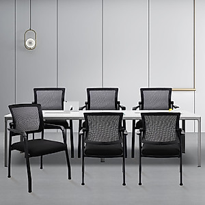 KLASIKA Desk Chair No Wheels with Adjustable Mesh Backrest, Arm Chair with Ergonomic Lumbar Support and Thickened Seats Cushion, Waiting Room Chairs for Office School Church Guest Reception