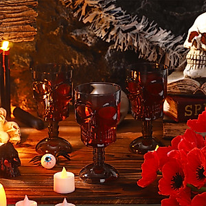 Bokon Set of 12 Halloween Cups Skull Goblets Gothic Party Table Decorations Plastic Wine Goblet Halloween Party Supplies Skeleton Themed Centerpiece (Black)