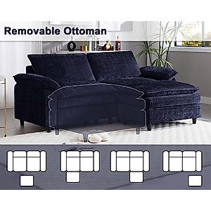 Suheww Cloud Sofa sectional Modular Loveseat Sofa couches, 86.6" Modern 2-Seat Convertible Loveseat Sofa with Ottoman, Comfy L-Shaped Extra Deep Seat Sofa Couch for Living Room Apartment（Blue