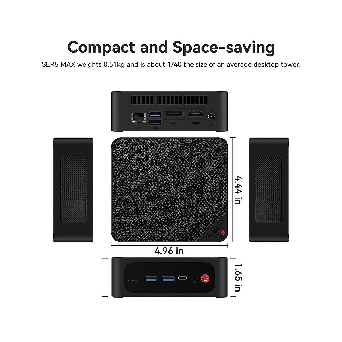 Beelink SER5 Mini Computers| Mini pc AMD 5800H Equipped W 11 pro & 16GB DDR4 3200Mhz&500GB M.2 2280 NVMe SSD; Triple 4K UHD Display, Three Band WiFi 6, Gaming PC GTA-V, Fall Guys, CS:GO.etc