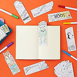 24 Pack Color Your Own Bookmarks for Kids, Students, DIY Classroom Art, 24 Book Worm Designs (2 x 6 in)