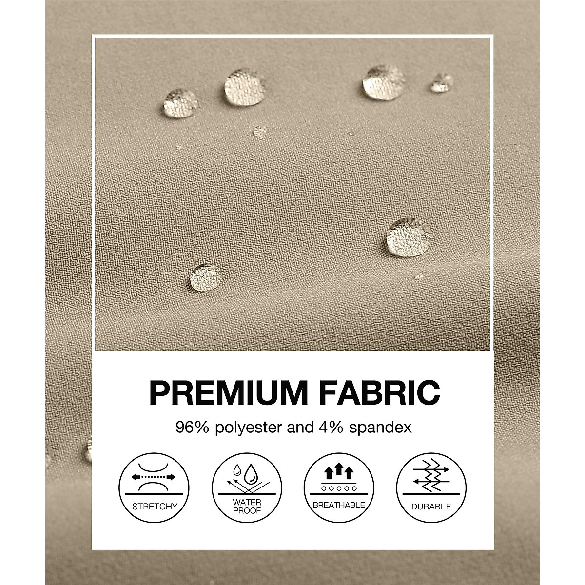 PULI Golf Pants Men Stretch Slim Fit Waterproof Dress Casual Work Hiking Tapered Pants with Pockets Stone,38Wx32L