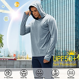 Haimont Men's UPF 50+ Sun Protection Hoodie Shirt Long Sleeve Rash Guard Fishing SPF Outdoor UV Shirt Lightweight, Haze Blue, XL