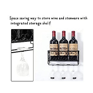 KNC Wall Mounted Wine Rack, Metal Bottle & Glass Holder with Hanging Stemware Glasses, Kitchen,Restaurant Living Room Décor,Storage Rack (Samll(25cm/9.84in))