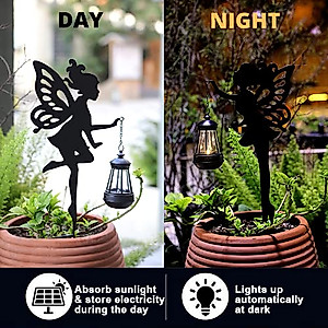 JHBOX Fairy Decor Garden Statues with Solar Lanterns, Solar Outdoor Lights Decorative with Metal Ground Stakes, Solar Landscape Lights Christmas Winter Holiday Decorations ( one Pair )