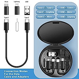 HESIMING USB C to Lightning Adapter Kit,Multi Charging Cable Case Convertor USB C to Type C/iOS Device/Micro Adapter Travel Data Cable Set Contains Card Storage，Phone Holder, Tray Eject Pin(Black)