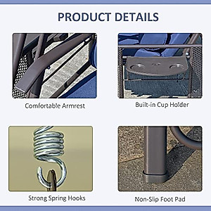 Outsunny 2 Seater Swing Chair, Garden Loveseat Swing Bench with Adjustable Canopy, Soft Cushions, Throw Pillows and Tray for Patio, Yard, Dark Blue