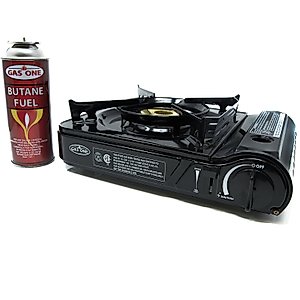 GAS ONE GS-3800DF Dual Spiral Flame 11,000 BTU Portable Gas Stove with Heavy Duty Clear Carrying Case, CSA Listed , Black