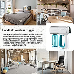 Professional Disinfectant Fogger Machine, 380ml Wireless Nano Sprayer Gun Handheld Sanitizer Fogger, Blue Light Foggers for Touchless Sanitization (Blue)