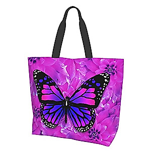 Sweetshow Butterfly Bag Pink Butterfly Tote Bag Grocery Bag Purple Tote Bag Tote Handbag Reusable Shopping Bags Beach Bags Shoulder Bag Handbag Waterproof for Travel Grocery Shopping