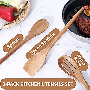 Delicate Wooden Utensils For Cooking, Set of 3, Wood Kitchen Utensils Cooking Tools, 12 Inch Acacia Wooden Spoons Spatula Set, Cooking Gadgets Safe For Nonstick Cookware, Easy To Use