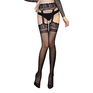 E-Laurels Women's Sheer Garter Belt and Stockings Set (Black_0611) One Size