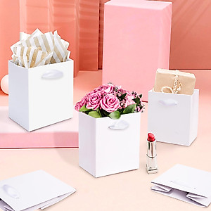 16 Pack Small Gift Bags with Handles & Tissue Paper, White Mini Gift Bags Bulk, Party Favors Bags for Birthday, Wedding, Bridal, Baby Shower, Goodie, Mother's Day, Graduation (4.5” x4” x2.75”)