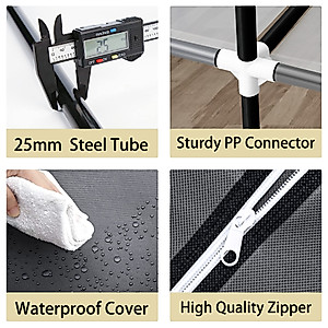 LOKEME Portable Closet, Great Size 82-Inch Portable Wardrobe with 5 Hanging Areas and 10 Storage Shelves for Hanging Clothes, Extra Sturdy 25mm Steel Tube and Easy to Assemble, Grey