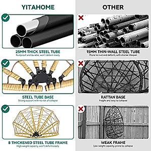 YITAHOME Hanging Egg Chair with Stand Swing Chair Wicker Indoor Outdoor Hammock Egg Chair with Cushions 330lbs for Patio, Bedroom, Garden and Balcony, Beige