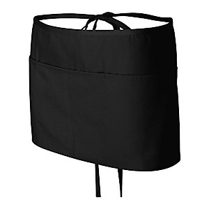 12 Pack - Black Server Waist Aprons, Waitress Half Apron