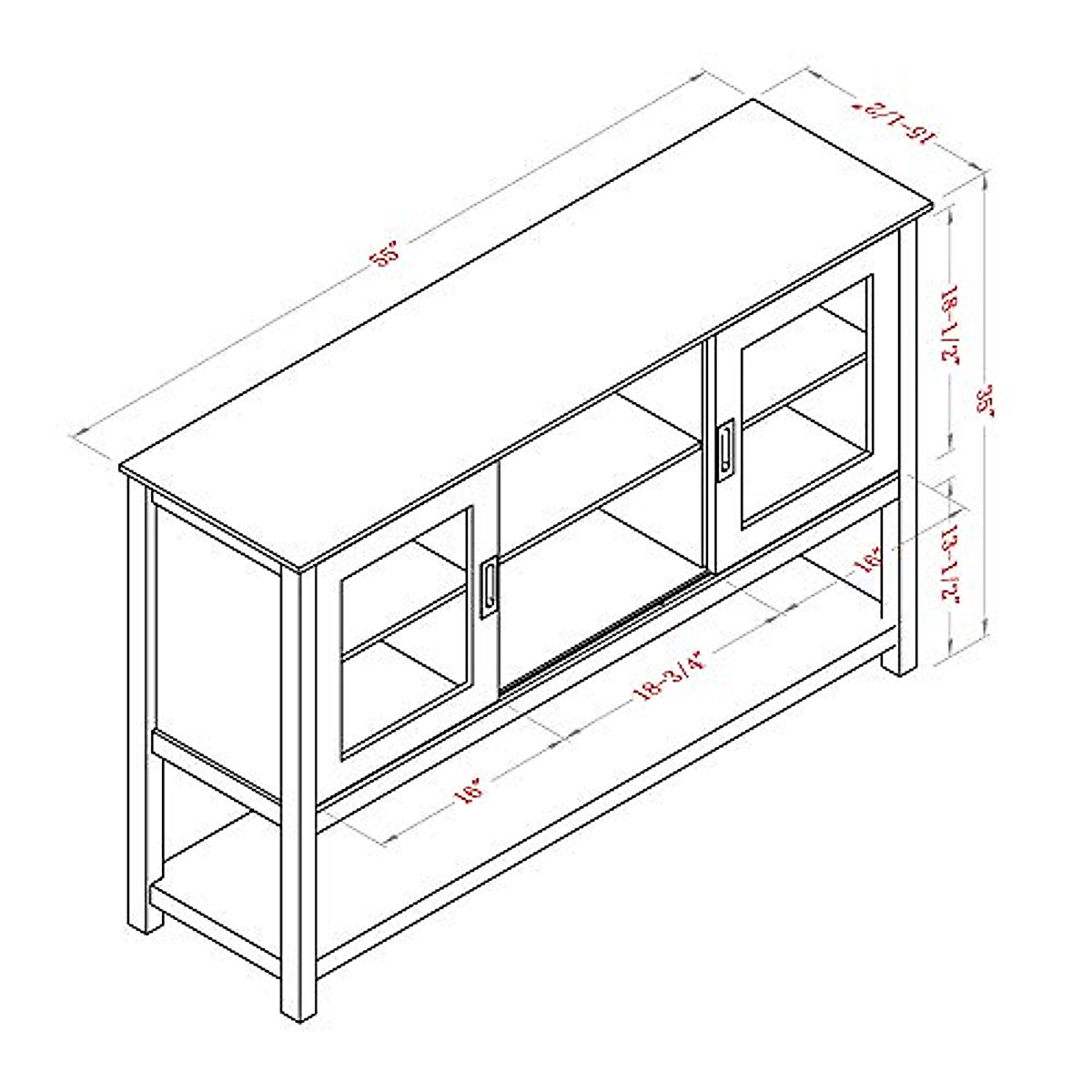 Mixcept 55" Modern and Contemporary Sideboard Buffet Cabinet Wood Console Table Storage Cabinet with Sliding Doors Kitchen Dining Room Furniture, Gray