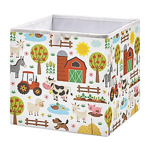 Kigai Farm Animals Cube Storage Bin, Large Foldable Organizer Basket for Toys, Shelves, Laundry, Nursery -11 x 11 x 11 in