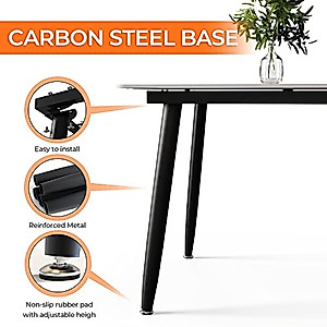 VVSmriti Modern Dining Table with Sintered Stone Table Top and Carbon Metal Base, 55/inch Rectangular White Kitchen Table, Fade Resistant, Scratch Resistant, Easy Assembly 55/inchx27.5/inchx29.3/inch