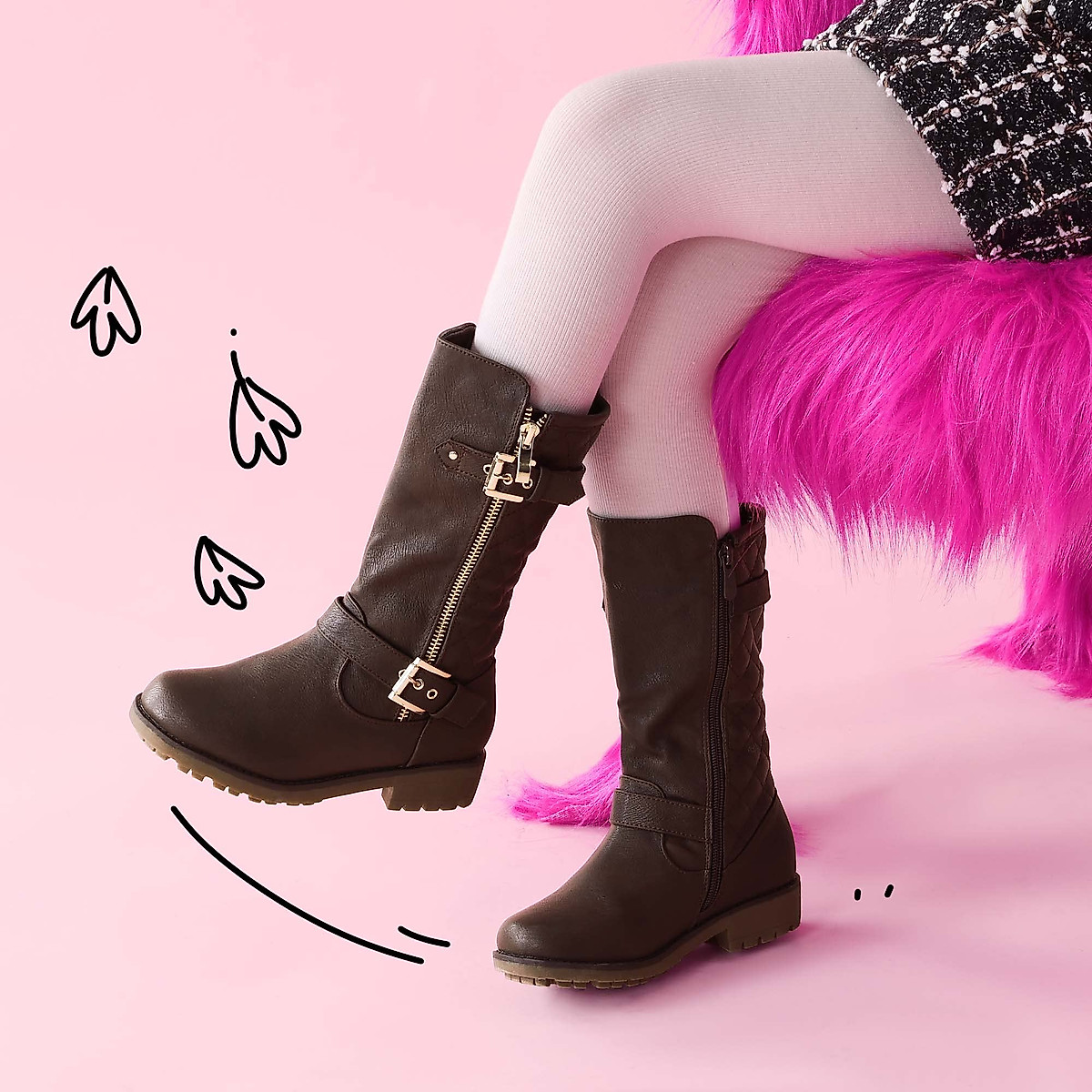 DREAM PAIRS Girls Little Kid Knice Brown Knee High Winter Motorcycle Riding Boots Size 3 M US Little Kid