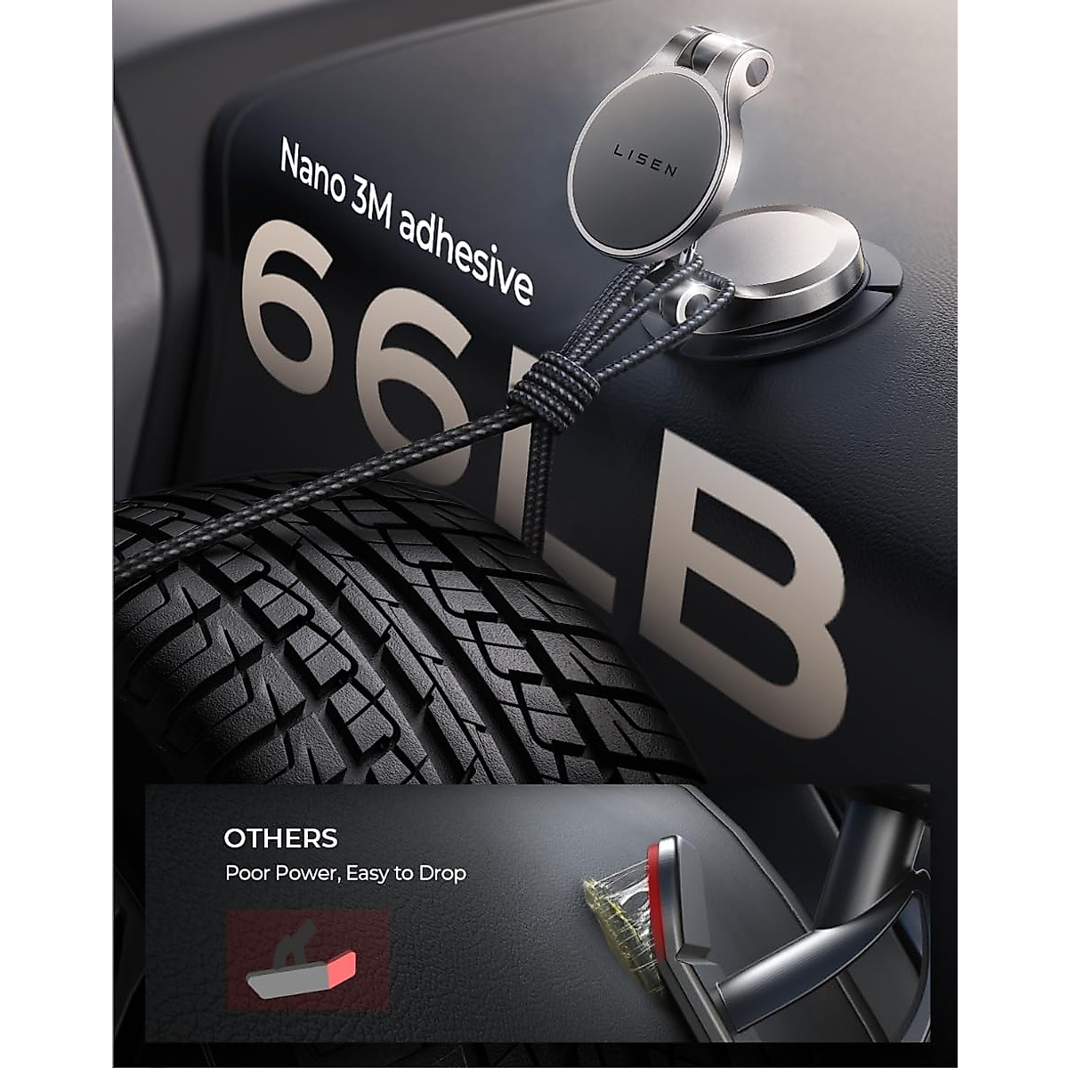 LISEN Magnetic Phone Mount, Folding Car Magnetic Phone Holder for Car 360° Rotatable Dash Cell Phone Holder Car Easily Install Hands Free Car Phone Holder Fits for All Smartphones & Tablet