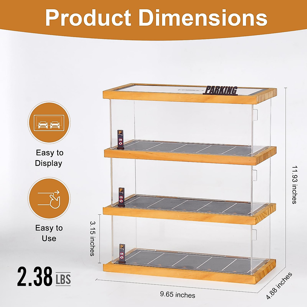 cxiiuui 1/64 Scale Display Case 3-Tiers Diecast Car Garage Display Case 15 Parking Space Model Car Show Case with Acrylic Cover