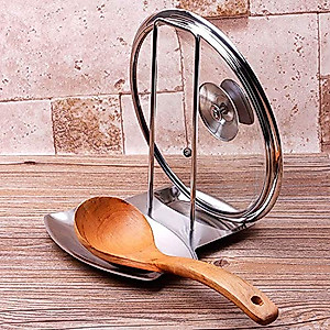 Lid and Spoon Rest Shelf,304 Stainless Steel Pan Pot Cover Lid Rack Stand Organizer,ZYLONE Pan Lid Organizer Storage Soup Spoon Rests Utensils Kitchen Tool