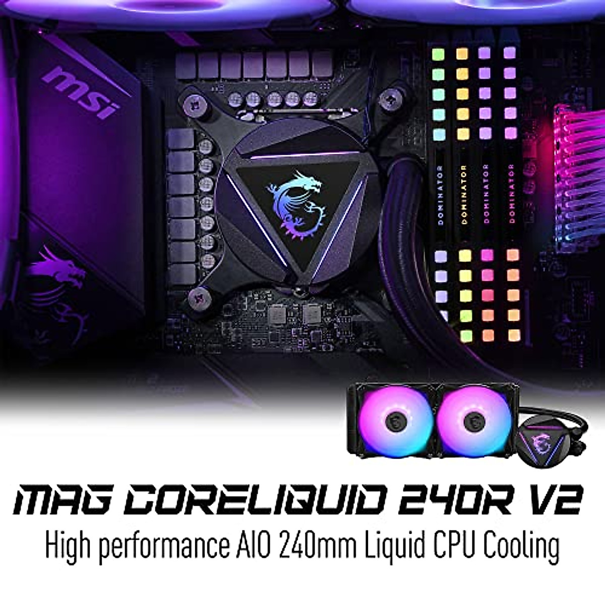 MSI MAG CoreLiquid 240R V2 - AIO ARGB CPU Liquid Cooler - Rotating Cap Design - LGA 1700 Ready - 240mm Radiator - Dual 120mm ARGB PWM Fans